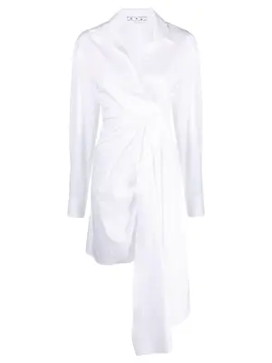 Off-White Draped Asymmetric Cotton-poplin Shirt Dress - White