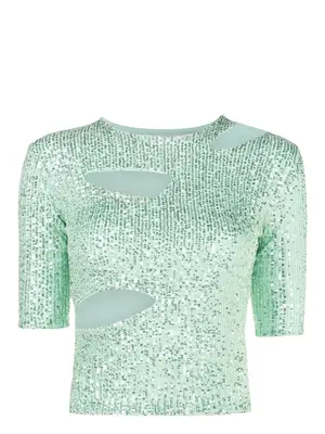 GLORIA COELHO Sequin-embellished Top - Green