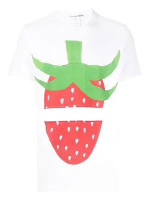 Comme Des Garçons Strawberry-print Cotton T-shirt - White
