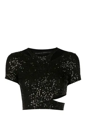GLORIA COELHO Sequin-embellished Top - Black