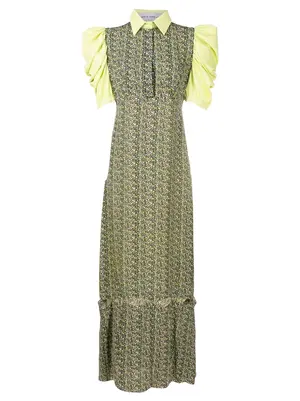 GLORIA COELHO Abstract Print Panelled Dress - Green