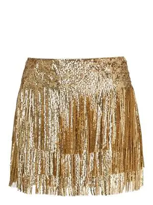Valentino Garavani Sequin Mini Skirt With Fringe - Gold