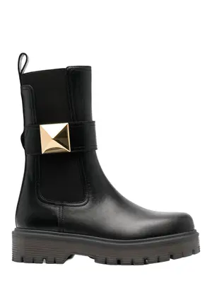 Valentino Garavani Stud-embellished Leather Boots - Black