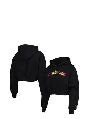 THE WILD COLLECTIVE Arizona Cardinals Cropped Pullover Hoodie - Black