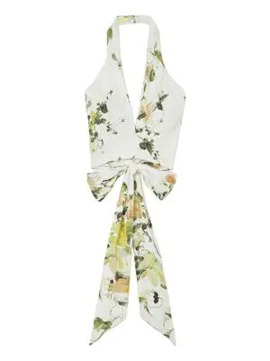 Erdem Luna Cropped Linen Halterneck Top - White