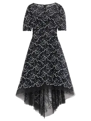 RICKIE FREEMAN FOR TERI JON Rickie Freeman For Teri Jon 3D Lace High-Low Dress