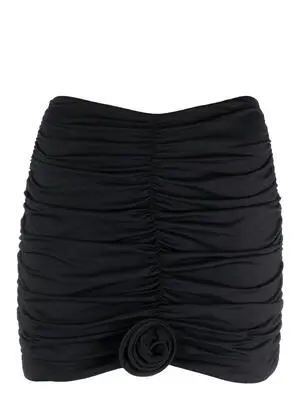 LA REVECHE Lillibet Floral-appliqué Gathered Miniskirt - Black