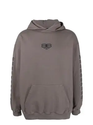 Balenciaga Cotton Hoodie With Embroidered Logo - Grey