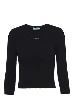 Prada Logo-embroidered Ribbed Top - Black