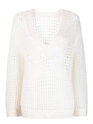 Dorothee Schumacher V-neck Open Knit Sweatshirt - White