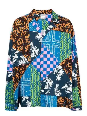 COUNTY OF MILAN Mix-print Camp Collar Shirt - Blue