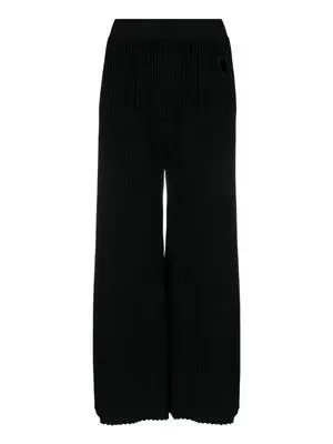 Stella McCartney Ribbed Knit Wide Leg Plissé Palazzo Pants - Black