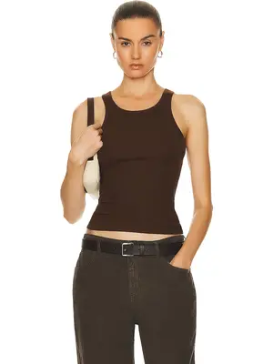 Eterne High Neck Fitted Tank Top - Chocolate