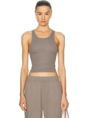 Eterne High Neck Fitted Tank Top - Clay