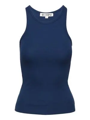 Eterne High Neck Fitted Tank Top - Navy