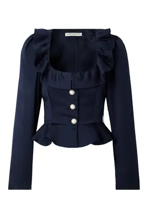 Alessandra Rich Embellished Ruffled Cropped Jacket - Blue