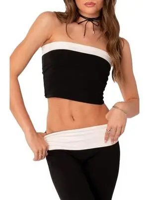 EDIKTED EDIKTED Contrast Trim Crop Tube Top Black-and-white