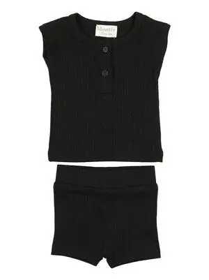 MANIÈRE Ribbed Cotton Tank And Shorts Set - Black