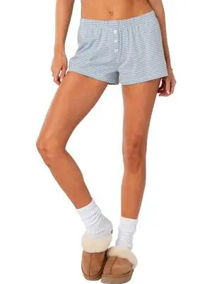 EDIKTED Stripe Stretch Cotton Shorts - Blue