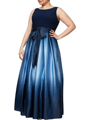 SL FASHIONS Ombrè Satin Gown - Navy/wedgewood