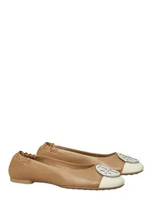 Tory Burch Claire Cap Toe Ballet Flats Almond Flour/cream/silver