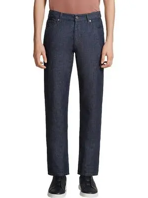 Zegna Slim Fit Cotton & Linen Jeans - Navy