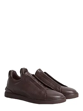 Zegna Deerskin Triple Stitch Sneakers Dark Red