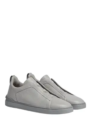 Zegna Deerskin Triple Stitch Sneakers Light Gray