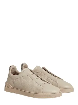 Zegna Deerskin Triple Stitch Sneakers Medium Beige