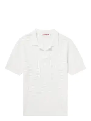Orlebar Brown Roddy Slim-fit Camp-collar Pointelle-knit Polo Shirt - White