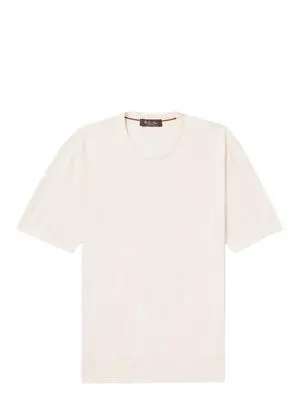 Loro Piana Slim-fit Cotton And Silk-blend Piqué T-shirt - Neutrals