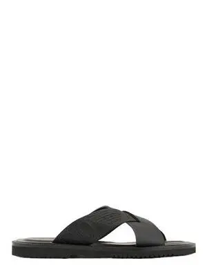 Emporio Armani Leather Cross-over Sandals With Logo Tape - Black