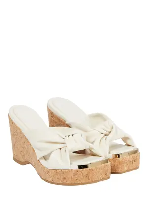 JIMMY CHOO Avenue Leather Wedge Sandals - White
