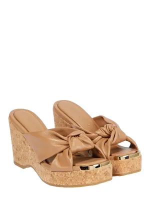 JIMMY CHOO Avenue Leather Wedge Sandals - Brown