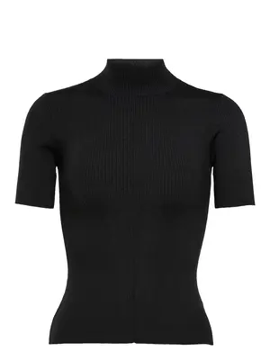 Oscar De La Renta Ribbed-knit Silk-blend Top - Black