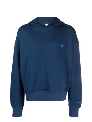 WOOYOUNGMI Cotton Jersey Embroidered Logo Hoodie - Blue