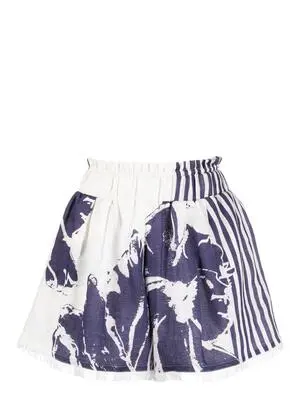 Silvia Tcherassi Floral-print Striped Cotton Shorts - Blue