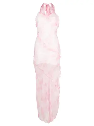 MSGM Sheer Ruffle-detail Maxi Dress - Pink