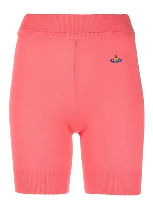 VIVIENNE WESTWOOD Embroidered-logo Ribbed-knit Shorts - Pink