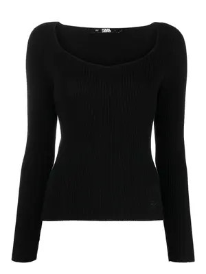 Karl Lagerfeld Long-sleeved Ribbed-knit Top - Black