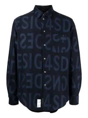 4SDESIGNS Logo-print Cotton Shirt - Blue