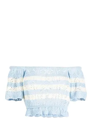 B+AB Pointelle-knit Off-shoulder Top - Blue