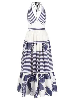 Silvia Tcherassi Valerie Floral Stripes-print Dress - Neutrals