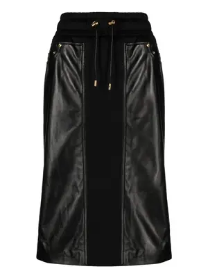 TOM FORD Panelled Leather And Cotton-blend Jersey Midi Skirt - Black