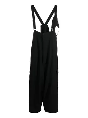 Yohji Yamamoto Drop-crotch Wool Suspender Trousers - Black
