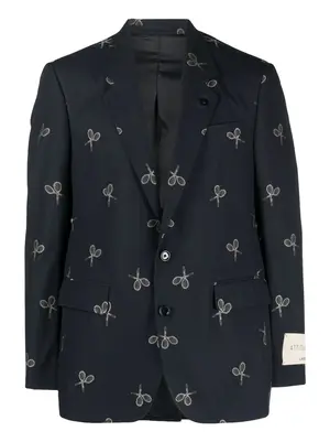 LARDINI Graphic-print Single-breasted Blazer - Blue