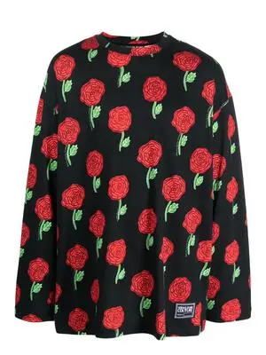VERSACE Versace Jeans Couture Interlock Rose-Print Oversized T-Shirt