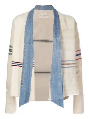 GREG LAUREN Stripe-print Panelled Jacket - Neutrals