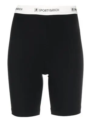 SPORTY & RICH Logo Waistband Shorts - Black