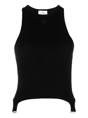 COURREGES Logo Sleeveless Knit Top - Black